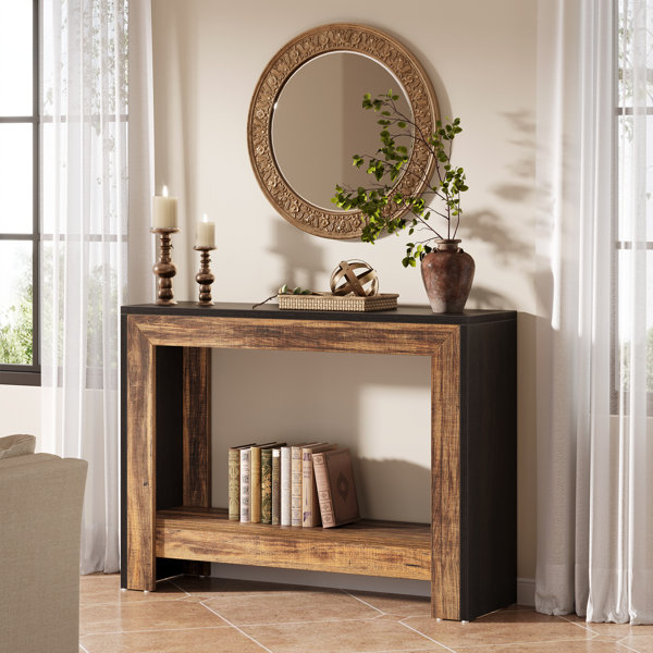 Millwood Pines 41.3" Farmhouse Console Table with 2 Tier Storage Shelves, Wooden Sofa Table for ...